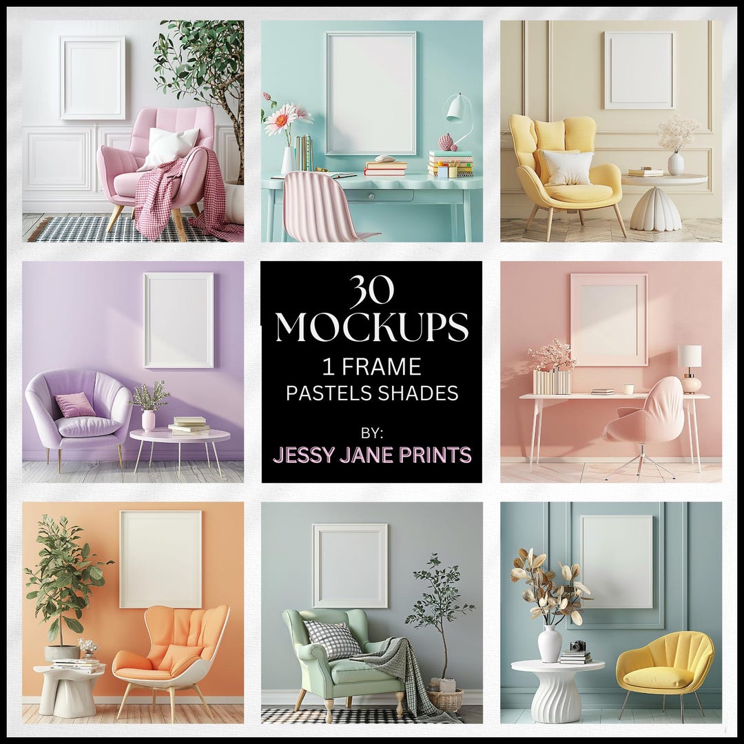 Pastel Room Frame Mockups for Digital Art - 30 High-resolution PNG ...