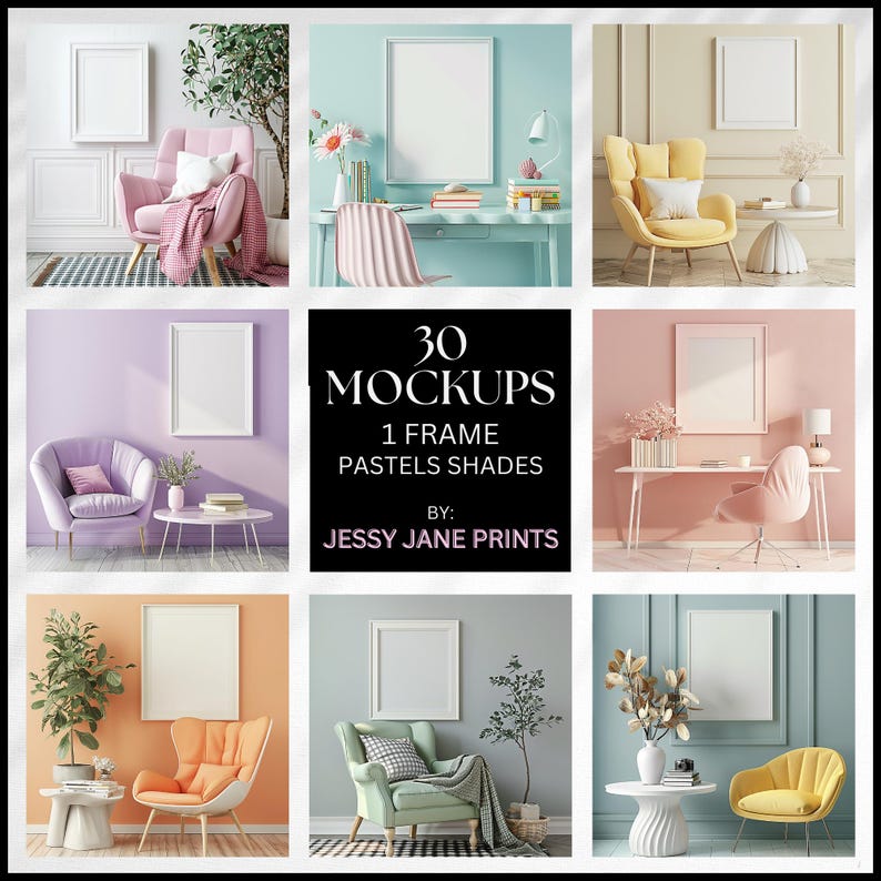 Pastel Room Frame Mockups for Digital Art - 30 High-resolution PNG ...