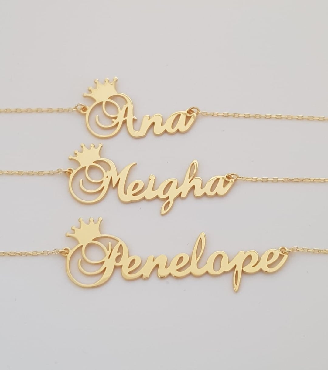 Custom Crown Name Necklace, Gold Nameplate With Crown, Silver Handmade ...