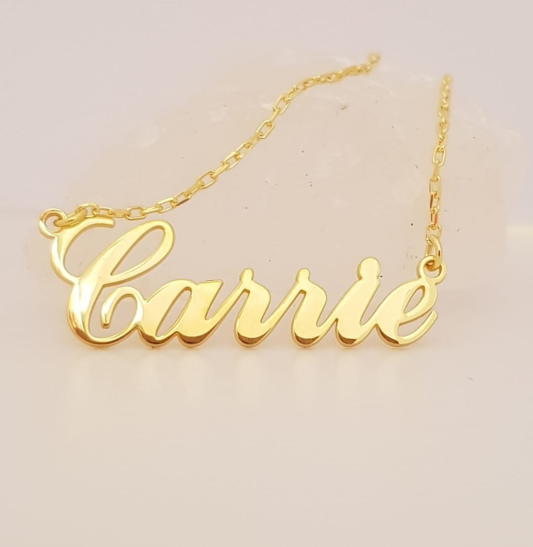 Carrie Style Name Necklace, Carrie Script Nameplate, Dainty Custom Name ...