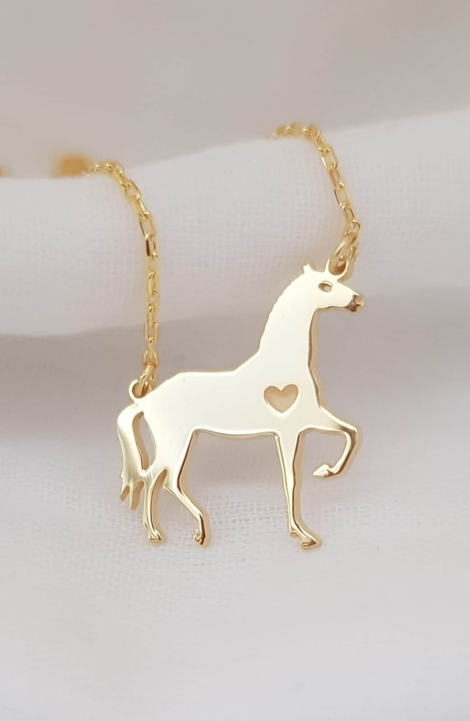 Tiny Horse Necklace, Dainty Horse Necklace With Tiny Heart, Gold Horse ...