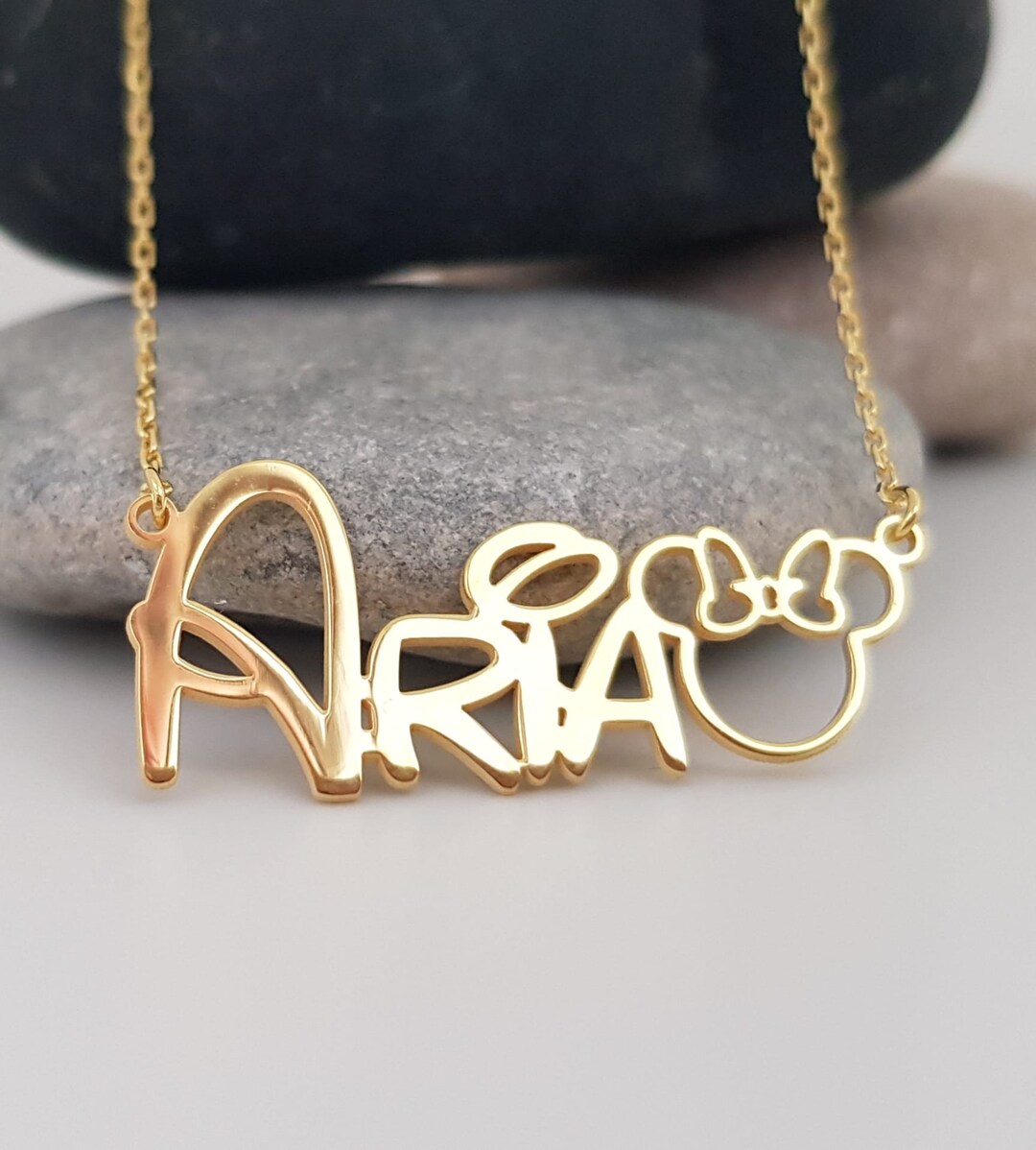 Minni Name Necklace, Gold Neckace, Kids Necklace, Comic Font Nameplate ...