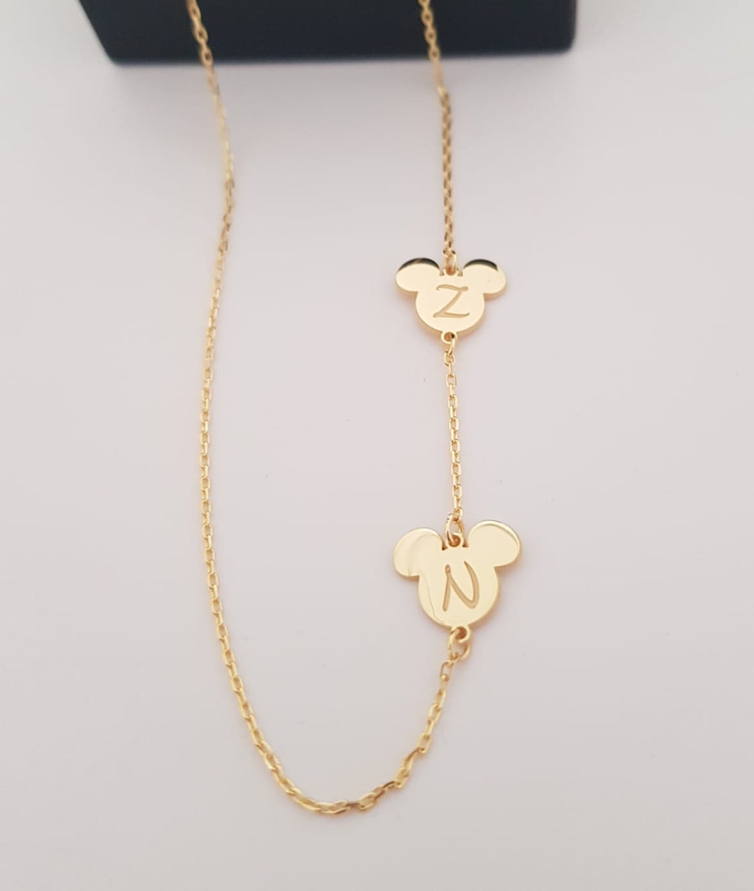 Dainty Mickey Head Necklace, İnitial Letter Necklace With Cute Font ...