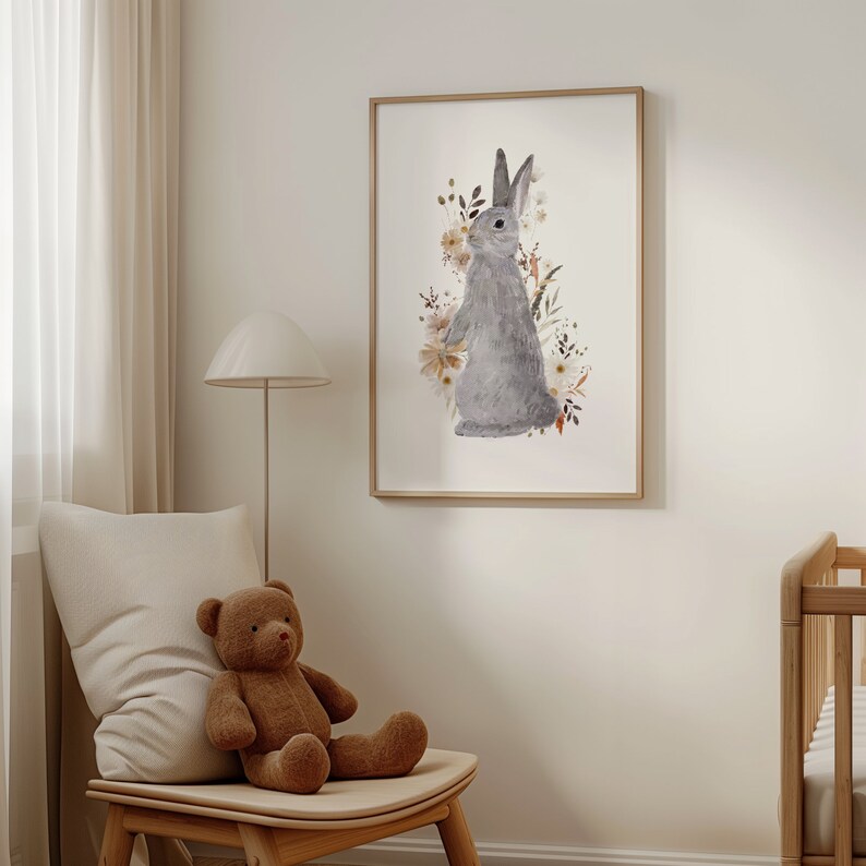 Kids Bunny Rabbit Watercolor Wall Art Forest Prints Floral Fall Artwork ...