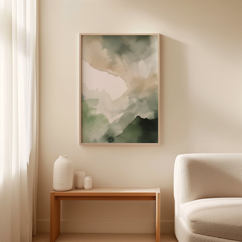 Abstract Green Watercolor Painting, Large Poster, Water Color Prints ...