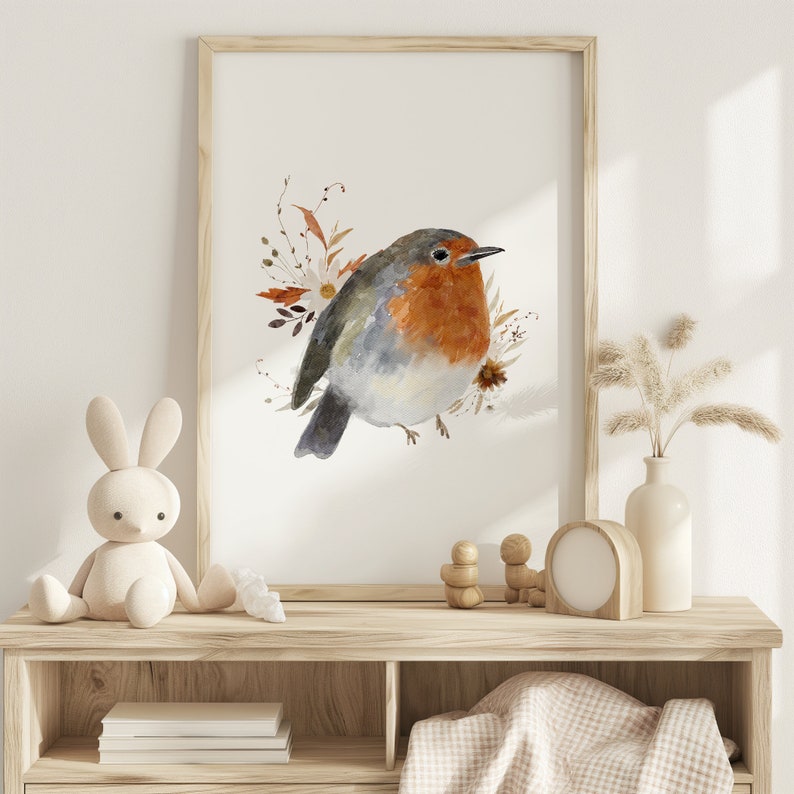 Kids Bird Watercolor Wall Art Forest Prints Floral Fall Autumn Artwork ...