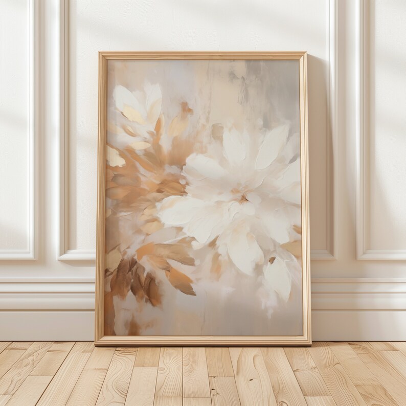 Abstract Neutral Flowers Painting, Textured Artwork, Impasto Wall Art ...