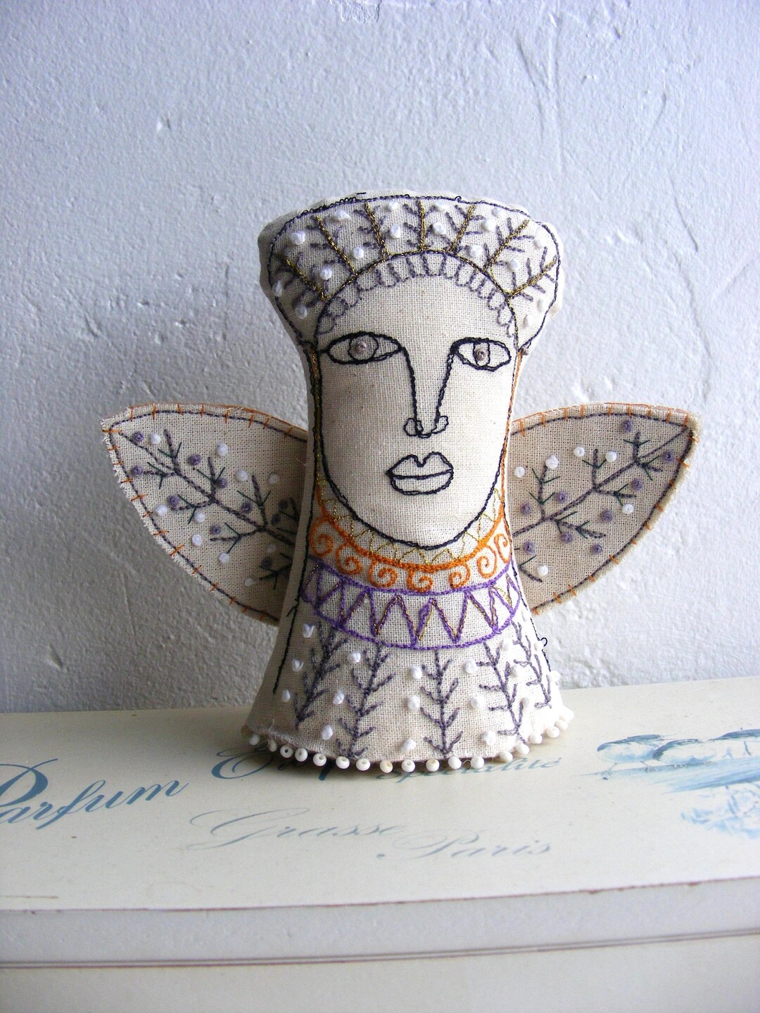 Handmade Embroidered Angel, Folk Art, Home Decor, Textile Art, Textile ...