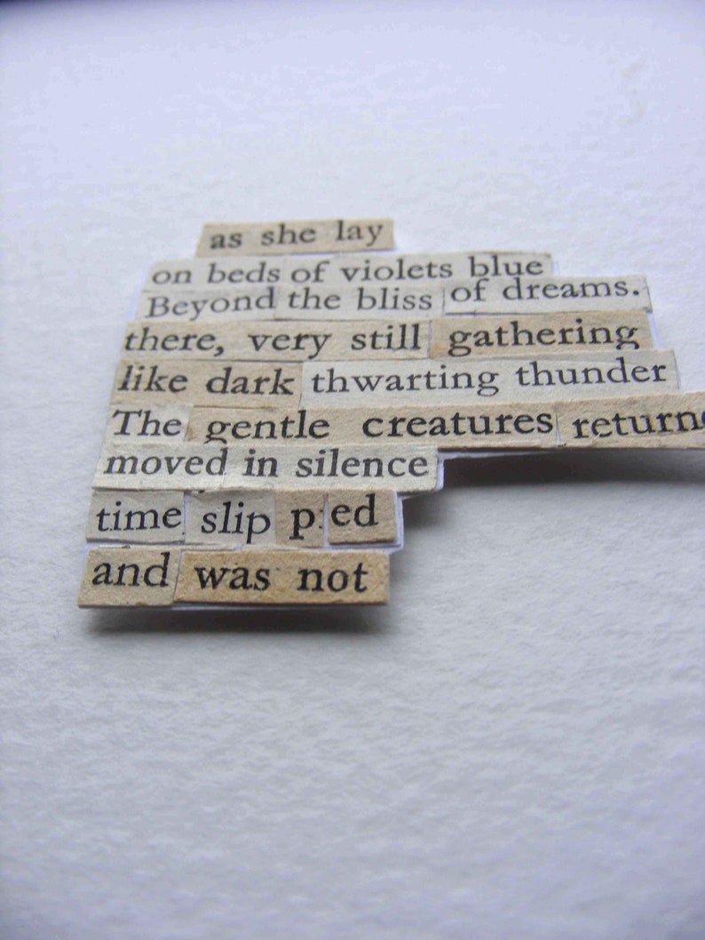 Found Poem 'as She Lay' Cut and Paste, Original Conceptual Art, Art on Paper, Valentine Art ...