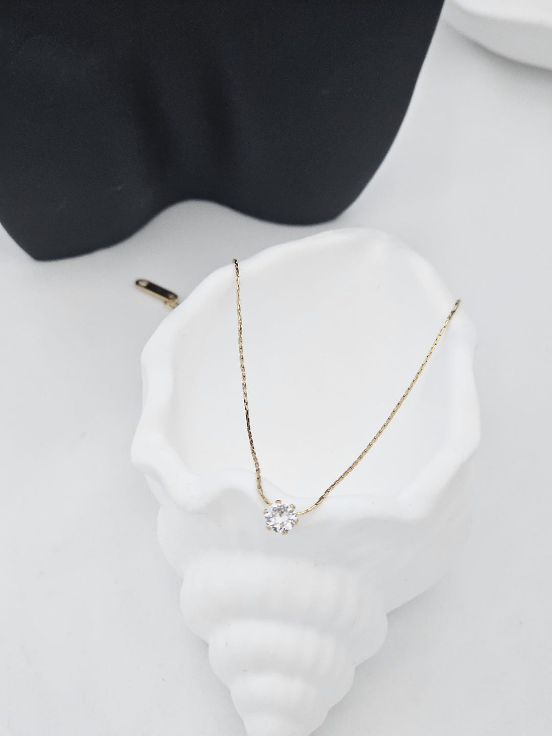 14K Gold Diamond Necklace, Attached Diamond on Chain, Diamond Solitaire ...