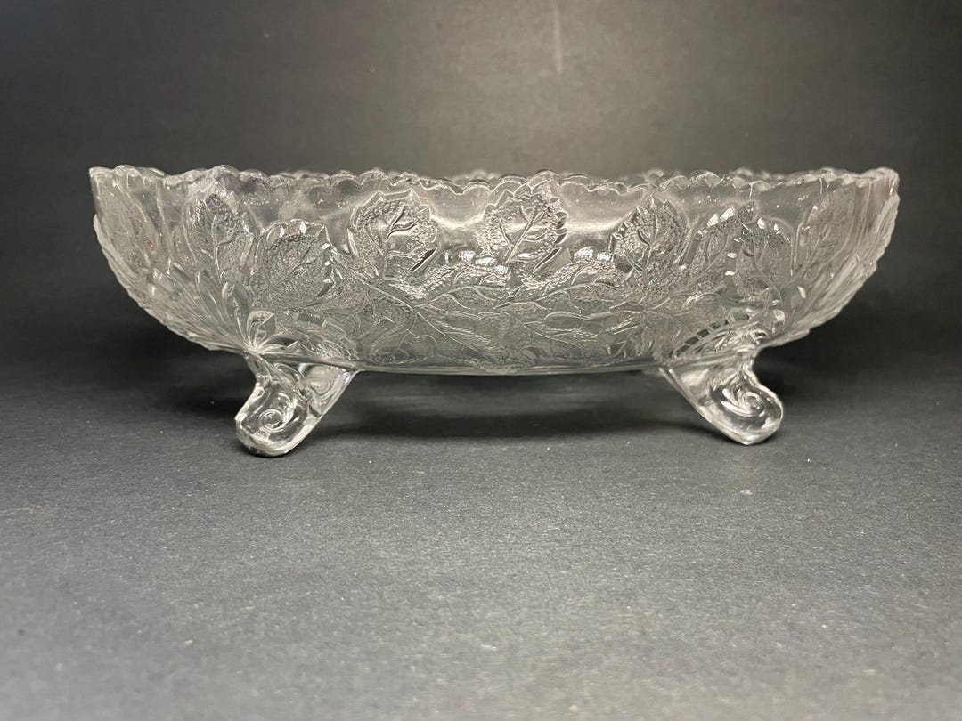 Antique EAPG Clear Glass Footed Oval Bowl, National Glass Co. Manila ...
