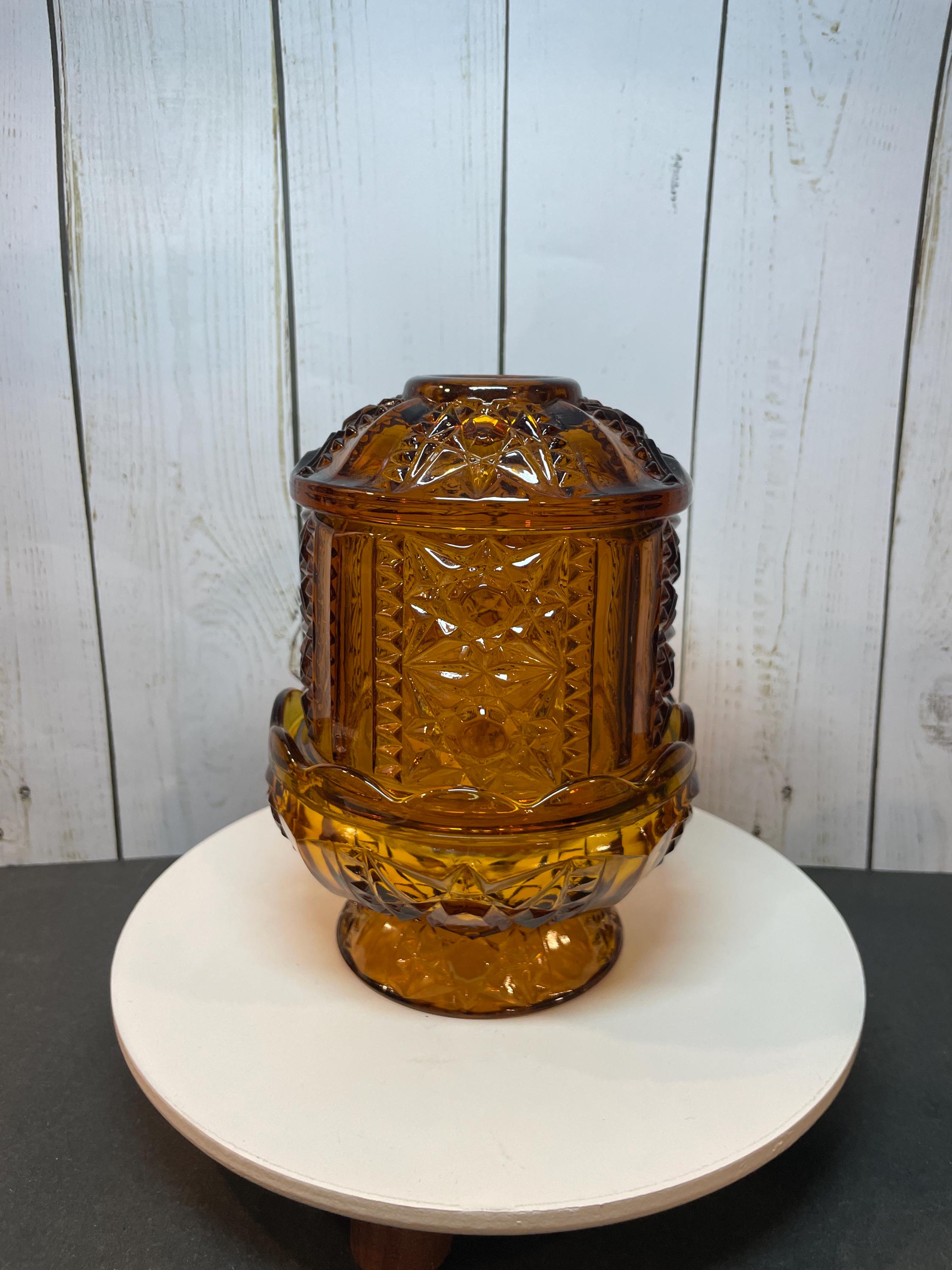 Vintage Amber Glass Indiana Glass Fairy Lamp Light Stars and Bars ...
