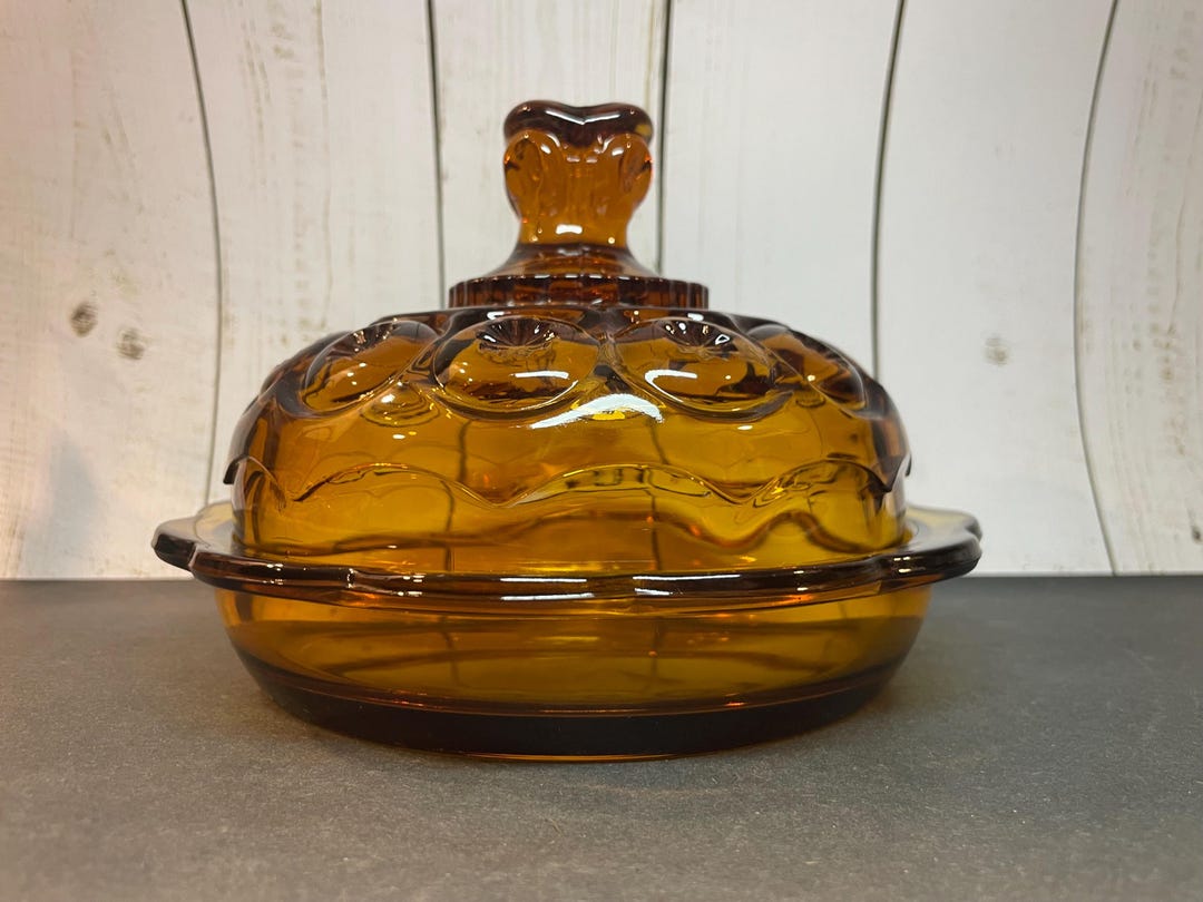 Vintage L.E. Smith Art Glass Round Butter Dish #4209 in the Moon and ...