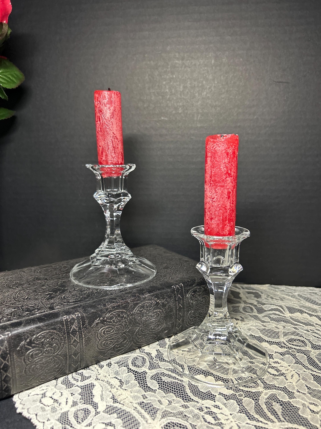 Vintage Clear Glass Candlestick Holders: Paneled Flare Pattern, 4” Set ...