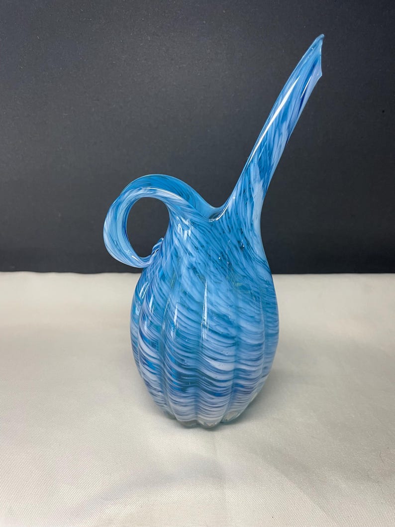 Vintage Mid-century Blue Swirl Art Glass Pitcher 7-1/2 T *excellent* - Etsy