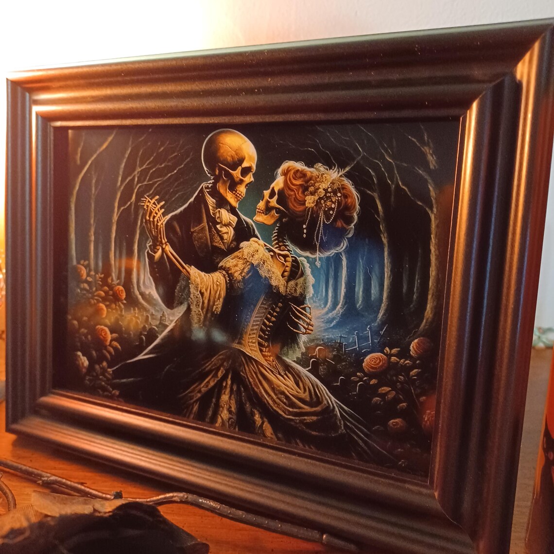 A Graveyard Romance. Romantic Skeleton Husband and Wife Dancing in a ...