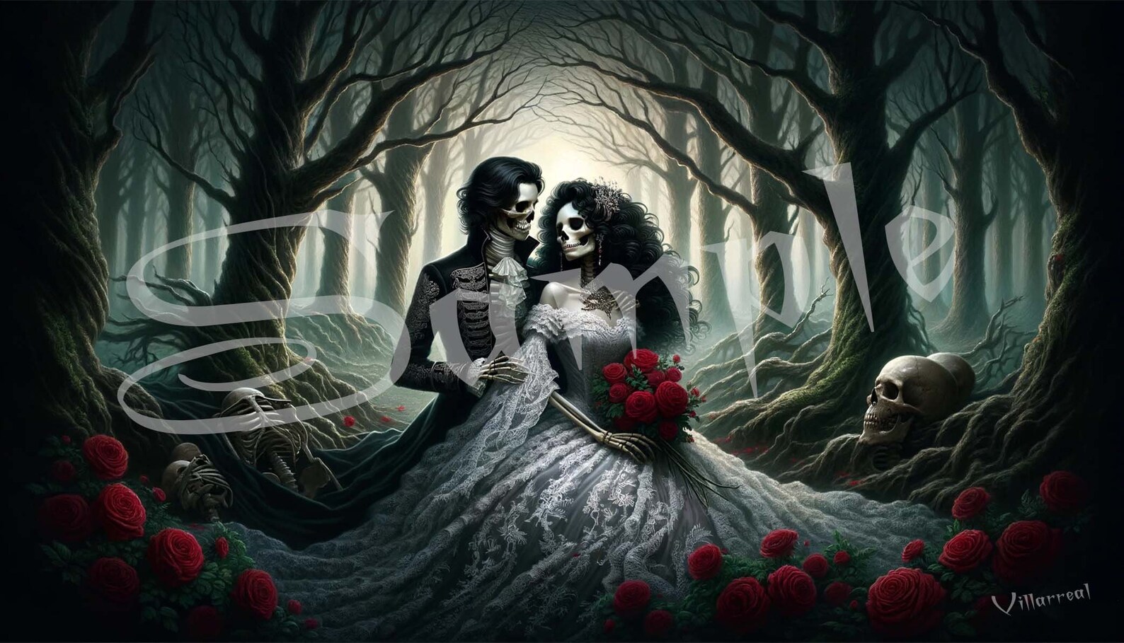 Timeless. Romantic Victorian Dressed Skeleton Husband and Wife Sit ...