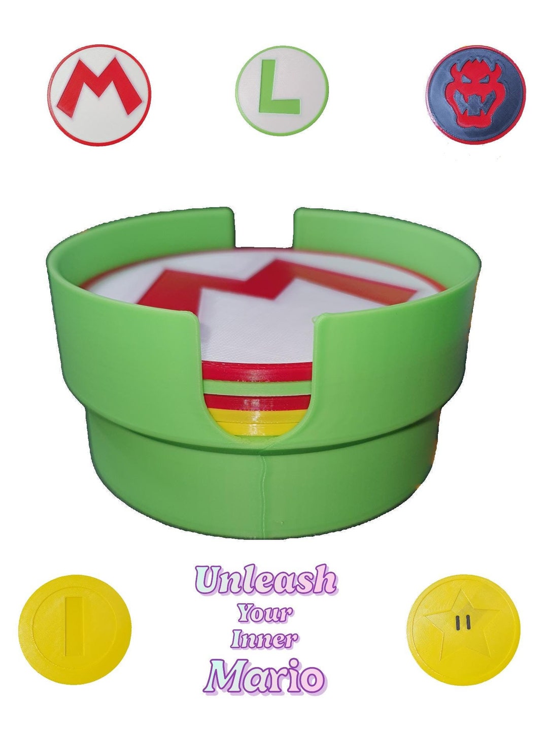 5 Pc Super Mario Bros Coaster Set Video Game Room Coasters Warp Pipe ...