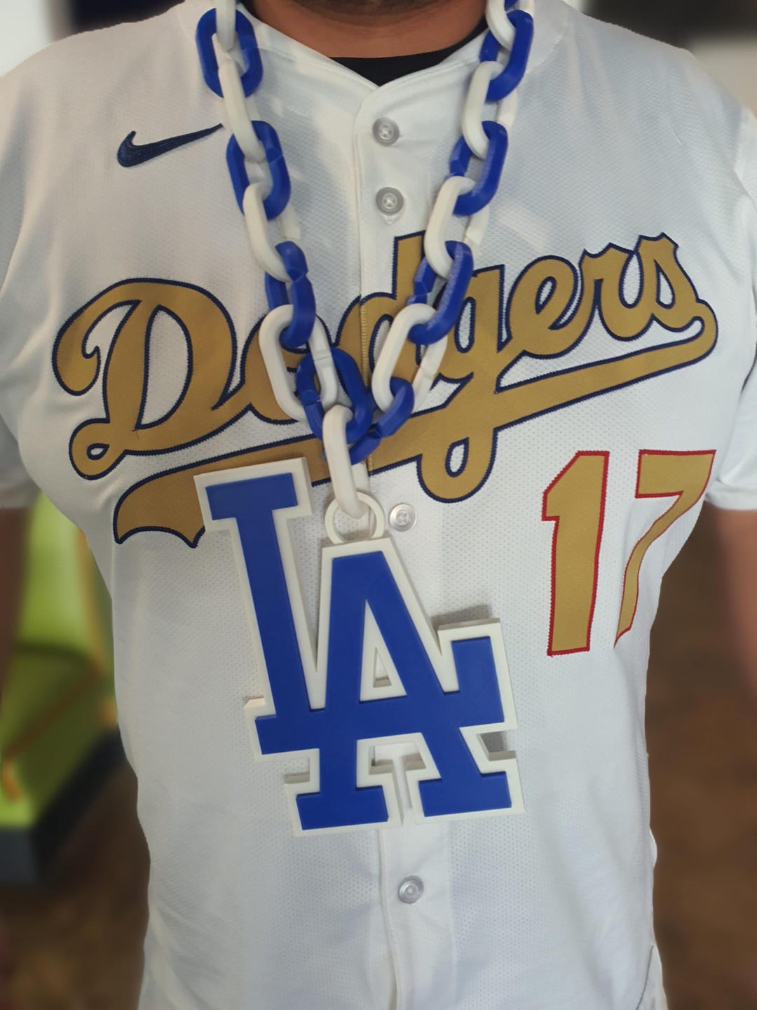 Los Angeles Dodgers Blue Jumbo Big Fan Chain Necklace Raised Letters TX ...