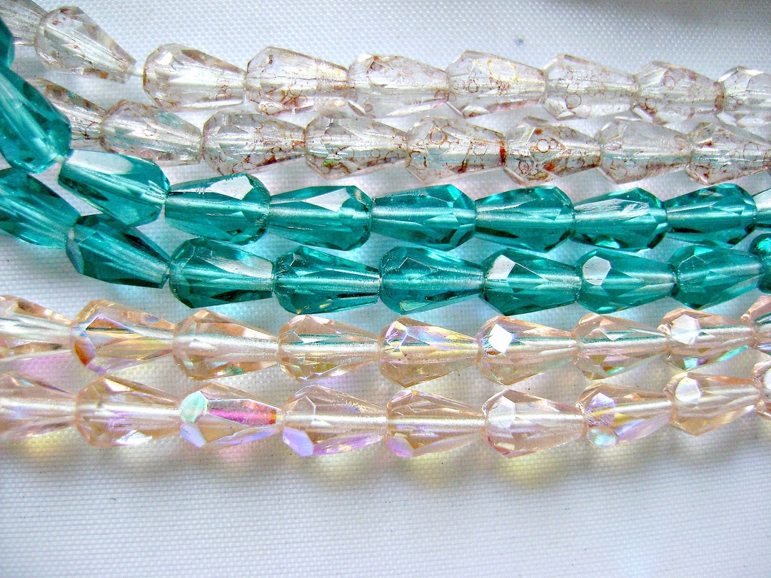 BEAD Tear Drop 5x7mm Czech Fire Polished Faceted Glass 25 Beads - Etsy