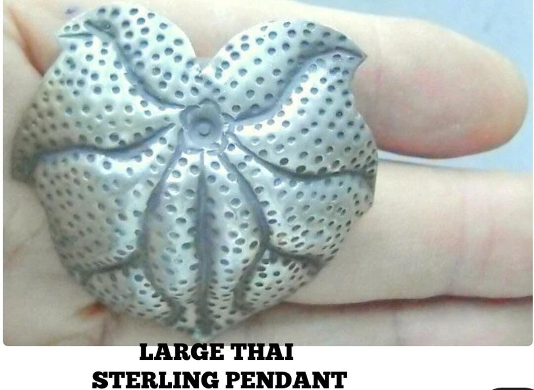 PENDANT THAI REAL Silver Leaf Flower Antiqued Focal Large Lightweight ...