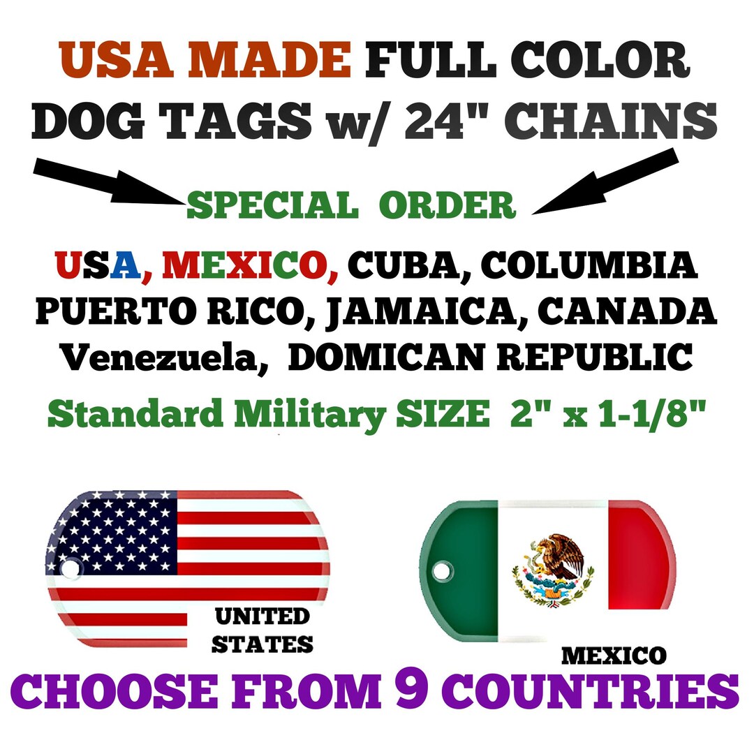 DOG TAGS Choose Your Country W/ FREE Ball Chain Screen Print - Etsy
