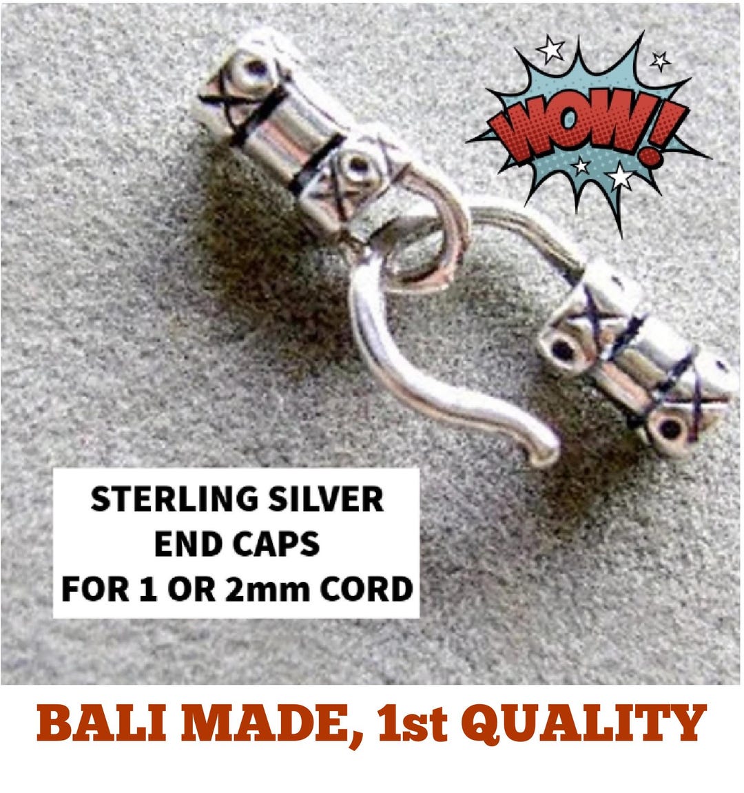 End Caps Sterling Silver Hook and Eye Set for Leather or Cord Loc-d - Etsy