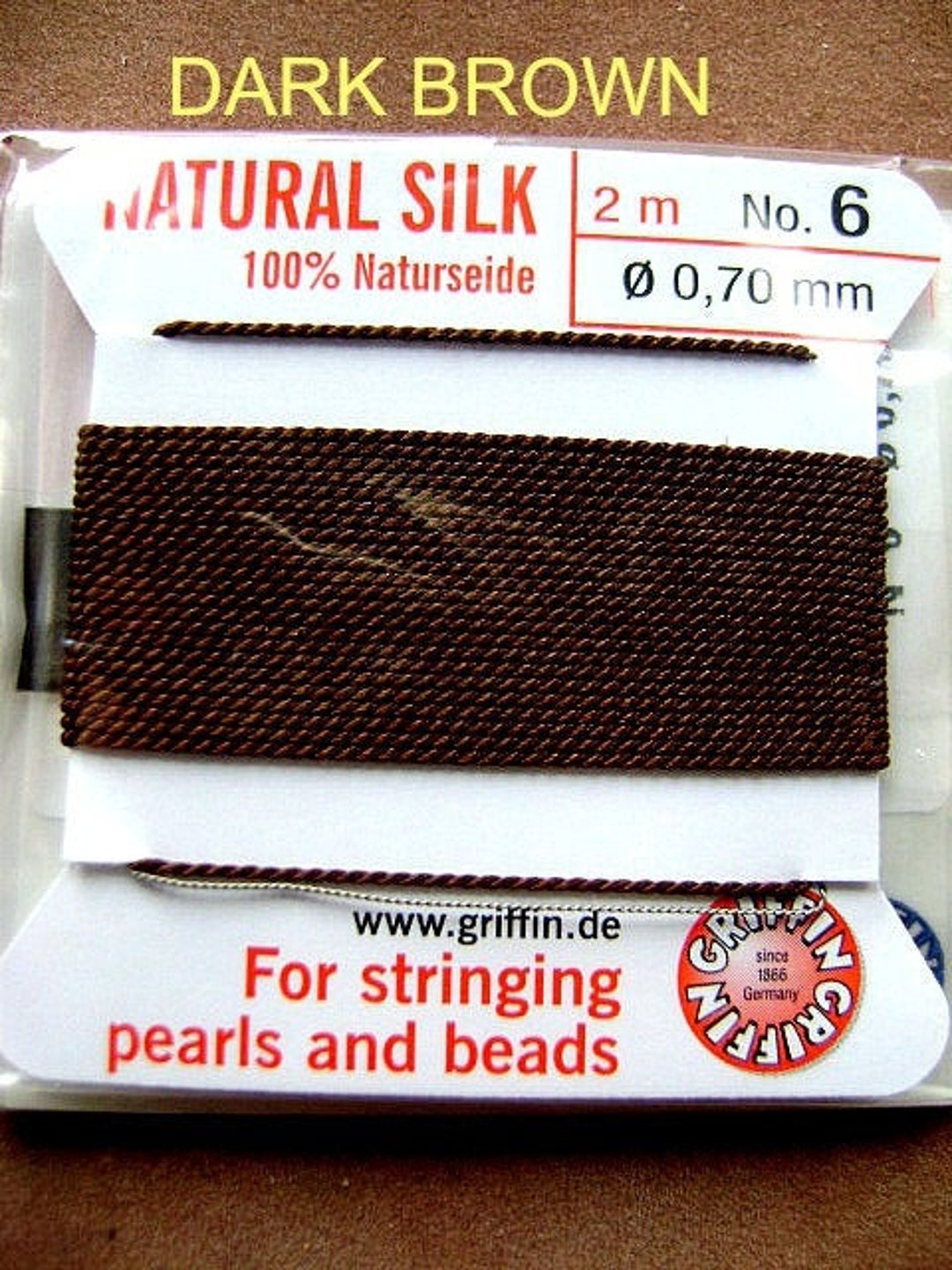 SILK Thread DARK BROWN Griffin Needle Choose Size Meter Quality Pearl ...