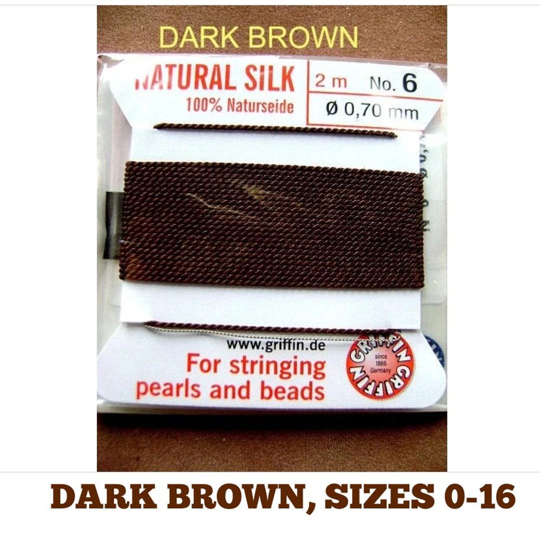 SILK Thread DARK BROWN Griffin Needle Choose Size Meter Quality Pearl ...
