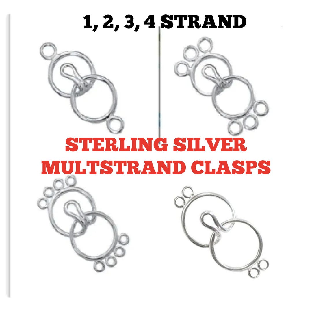 CLASP STERLING SILVER 1, 2, 3 or 4 Strand Hook W/rings Closure Necklace ...