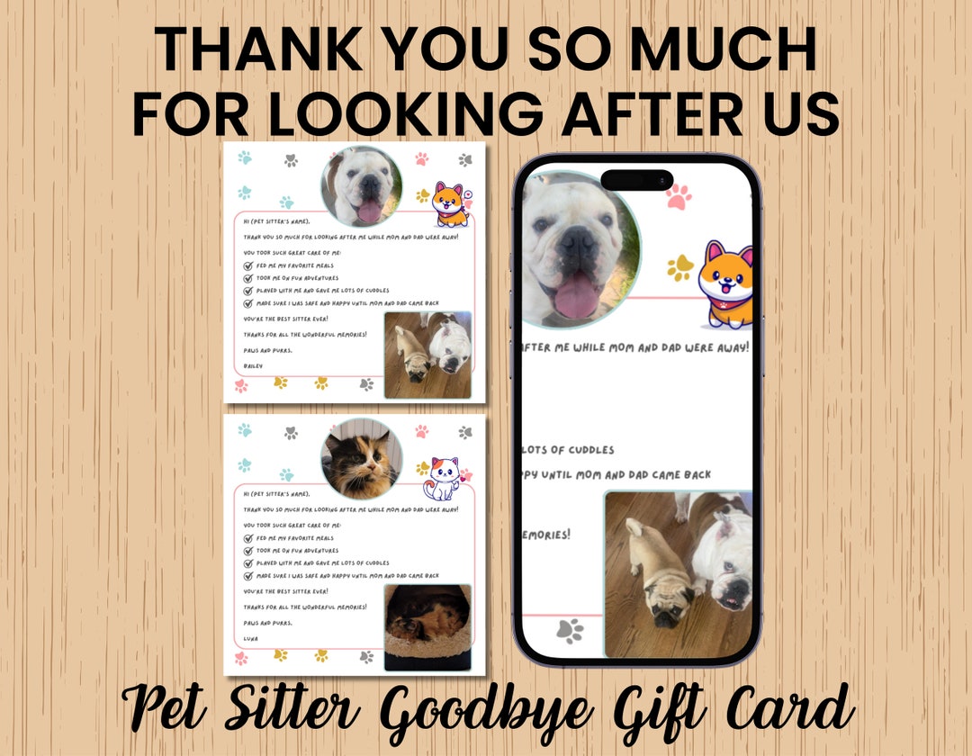 Pet Sitter Thank You Card Gift for Pet Sitter Custom Thank You ...