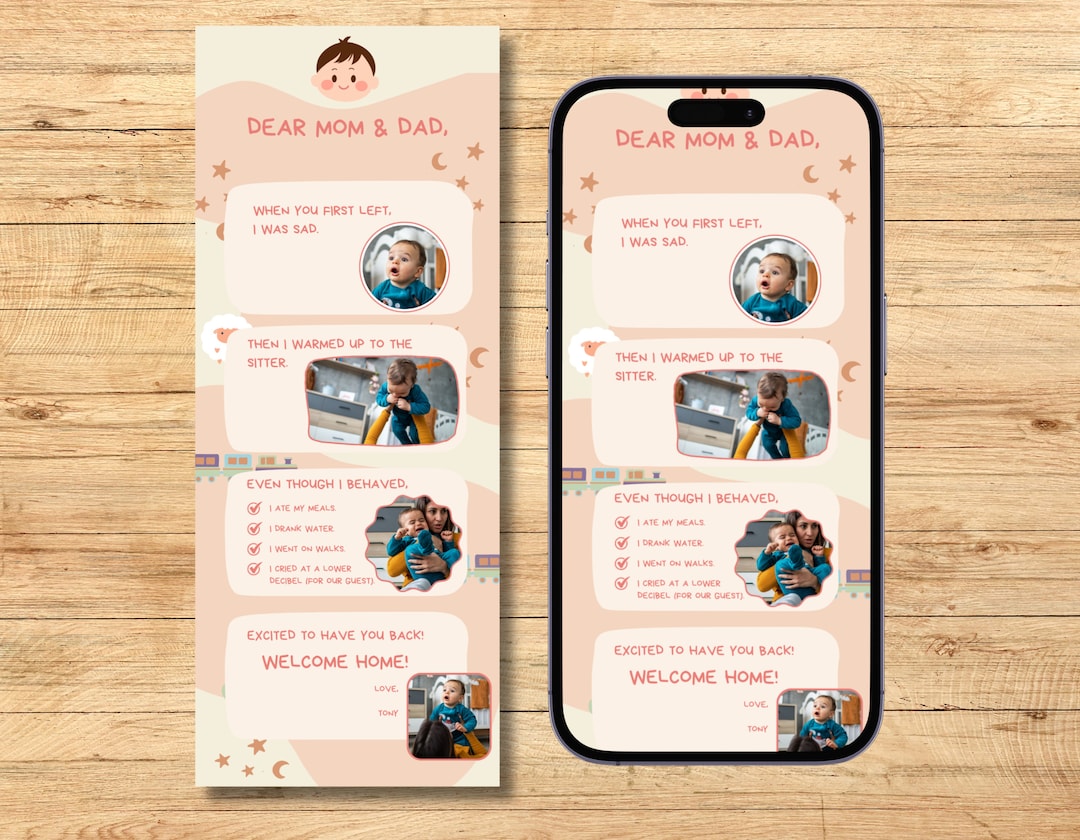 Welcome Home Mom and Dad Babysitting Greeting Card Babysitter Note ...