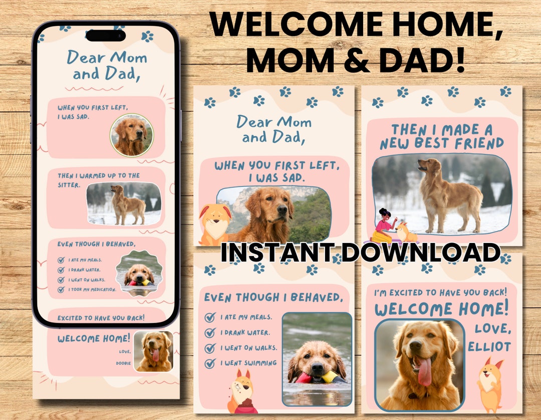 Welcome Home Mom and Dad Dog Greeting Card Pet Sitting Care Dog Sitting ...