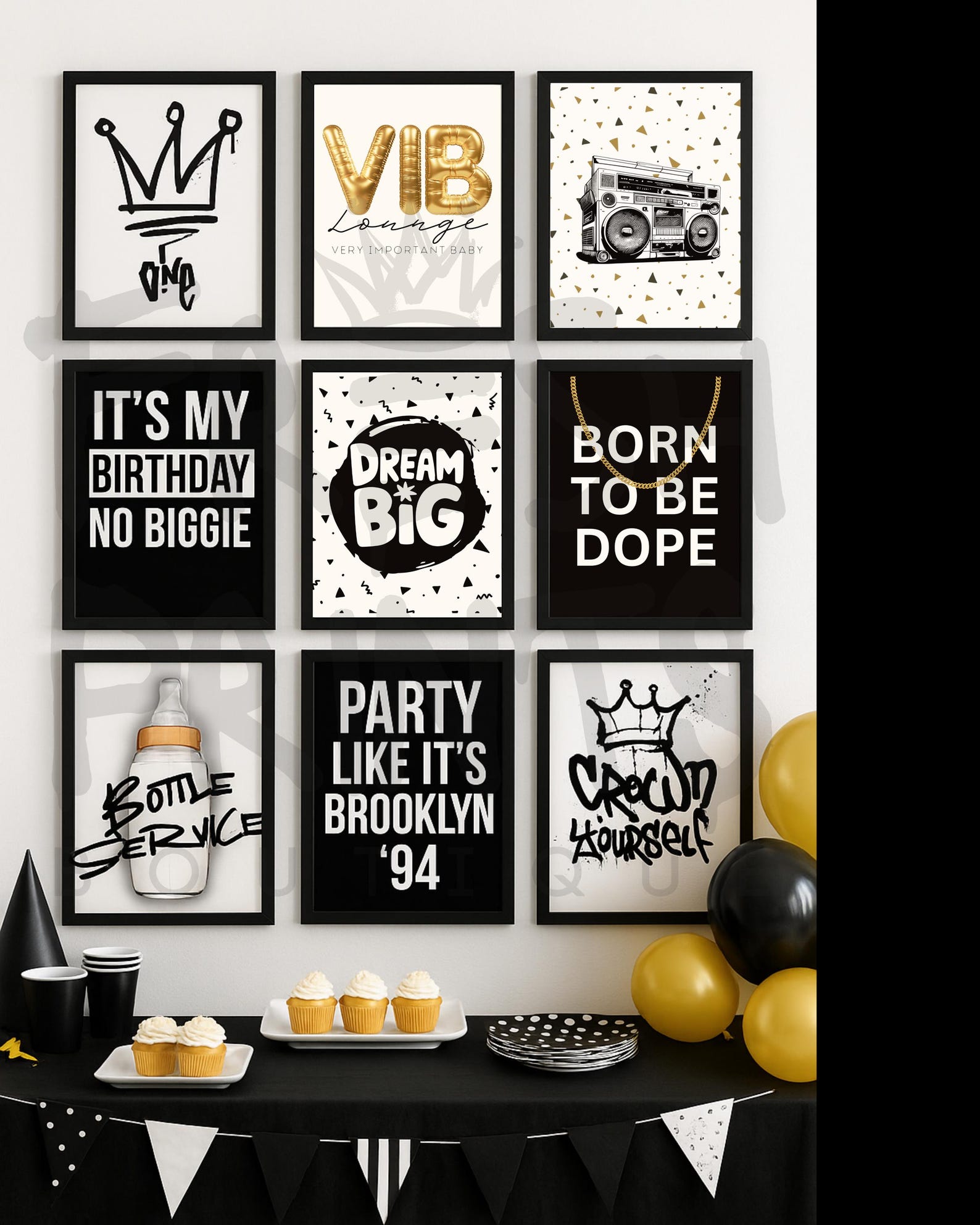 The Big One Party Signs 9 Editable Hip-hop Birthday Printables Black ...