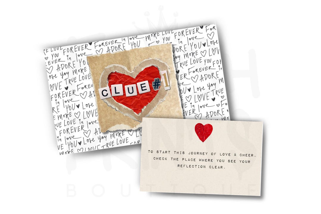 Romantic Scavenger Hunt Clue Cards and Custom DIY Envelopes Valentines ...