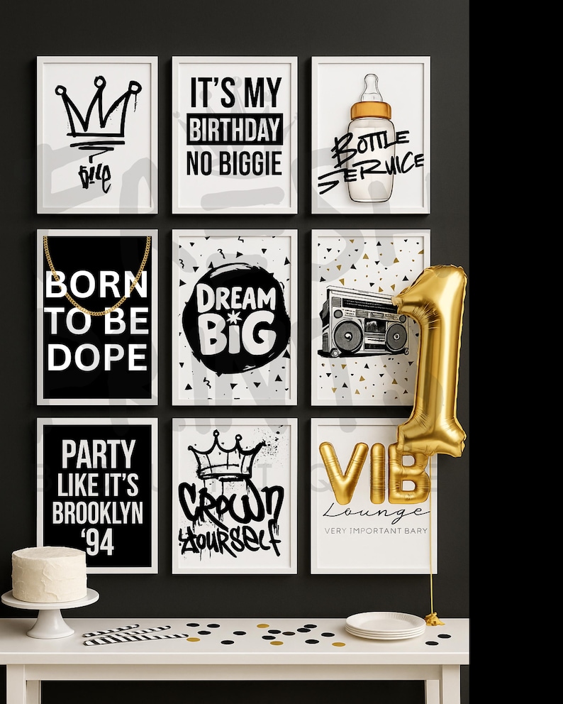 The Big One Party Signs 9 Editable Hip-hop Birthday Printables Black ...