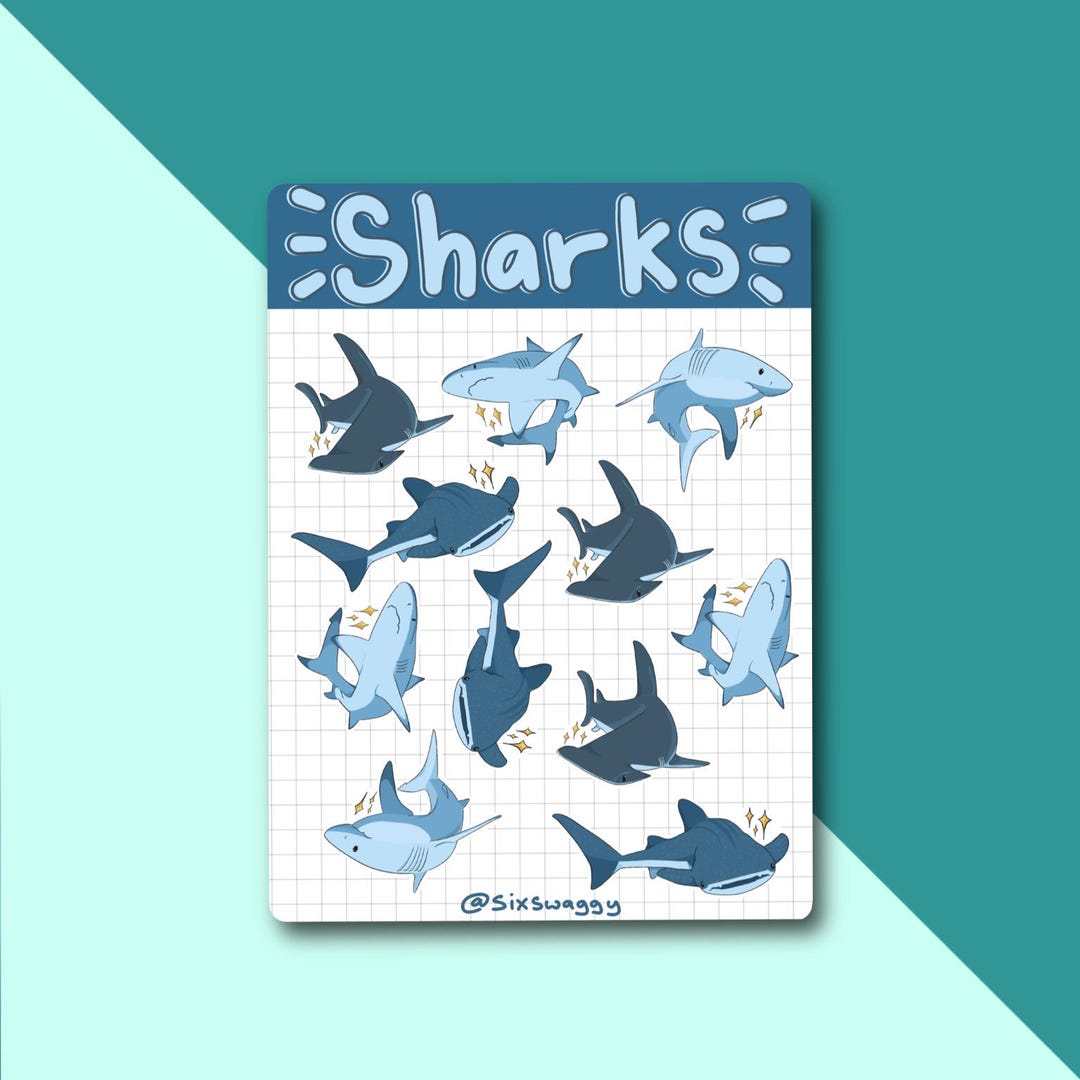 Silly Sharks Sticker Sheet - Etsy
