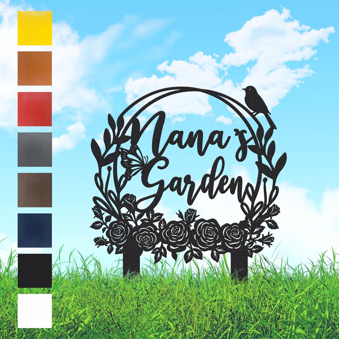 Custom Metal Garden Sign With Stakes, Bird and Flower Design - Etsy