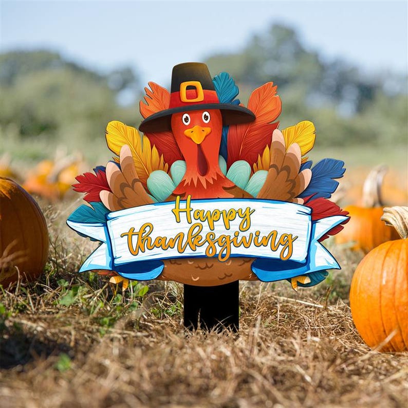 Happy Thanksgiving Metal Stake Sign, Turkey Yard Stake Decoration, Fall ...