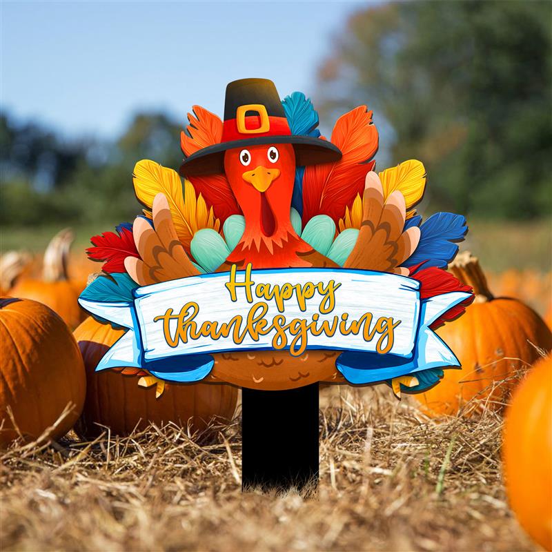 Happy Thanksgiving Metal Stake Sign, Turkey Yard Stake Decoration, Fall ...