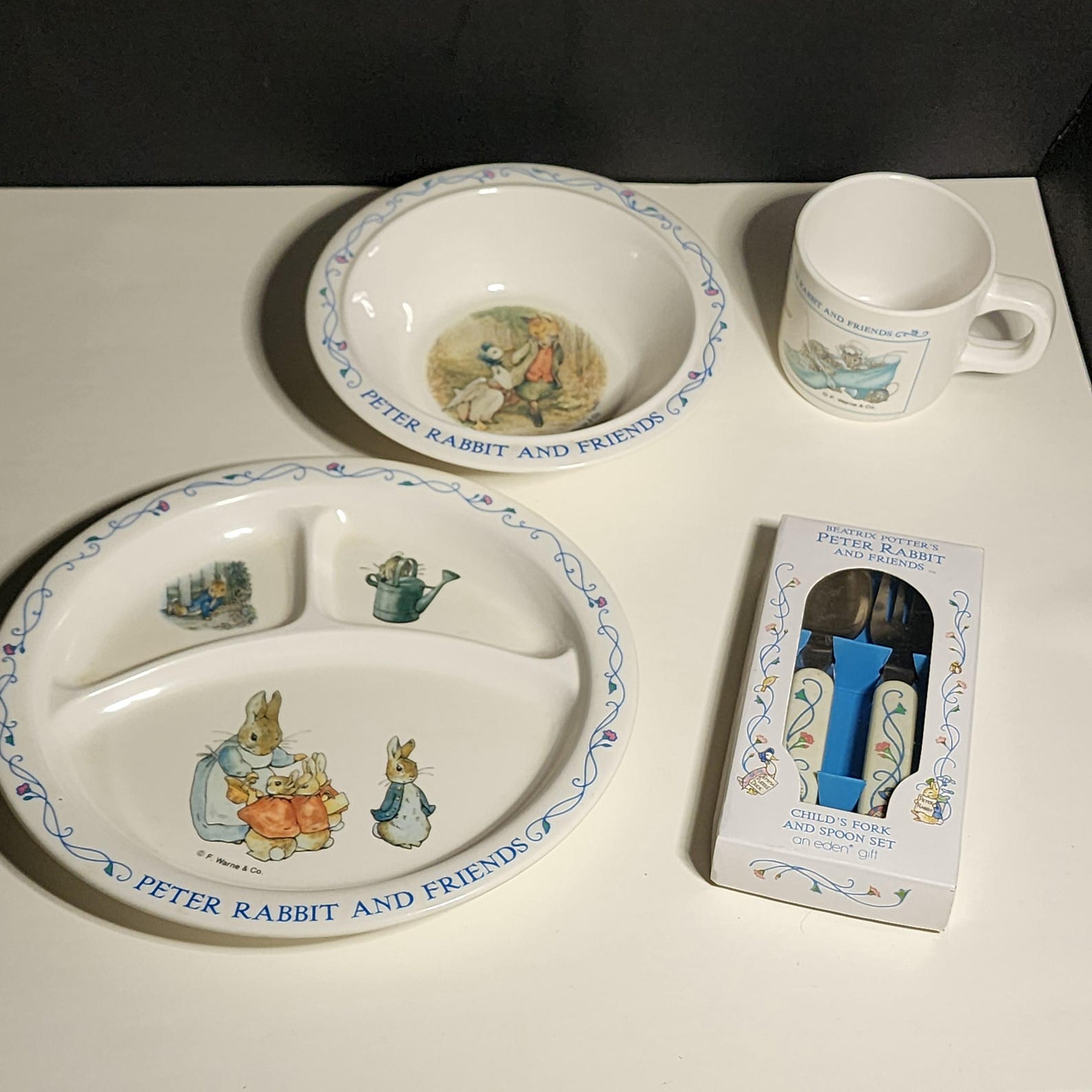 1991 Beatrice Potter Peter Rabbit and Friends 3 Piece Melamine Set. 3 ...