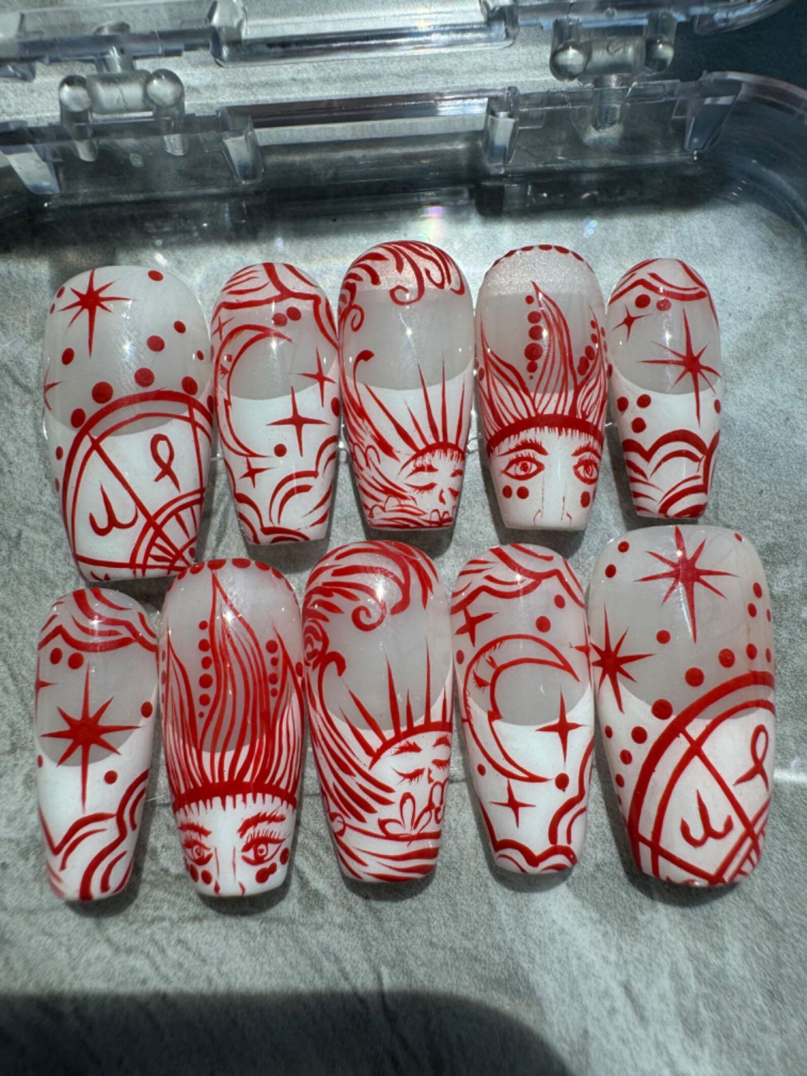 Upgraded Security Hand-painted Astrology Press on Nails Red Celestial ...