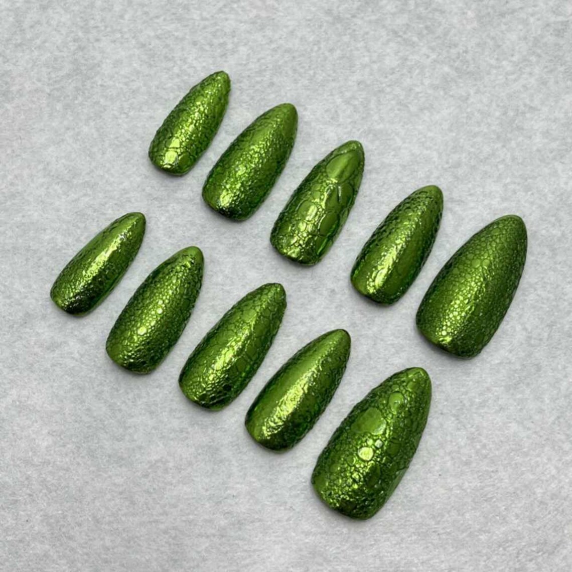Dark Green Snake Skin Effect Upgraded Security Hold Handmade Press on ...
