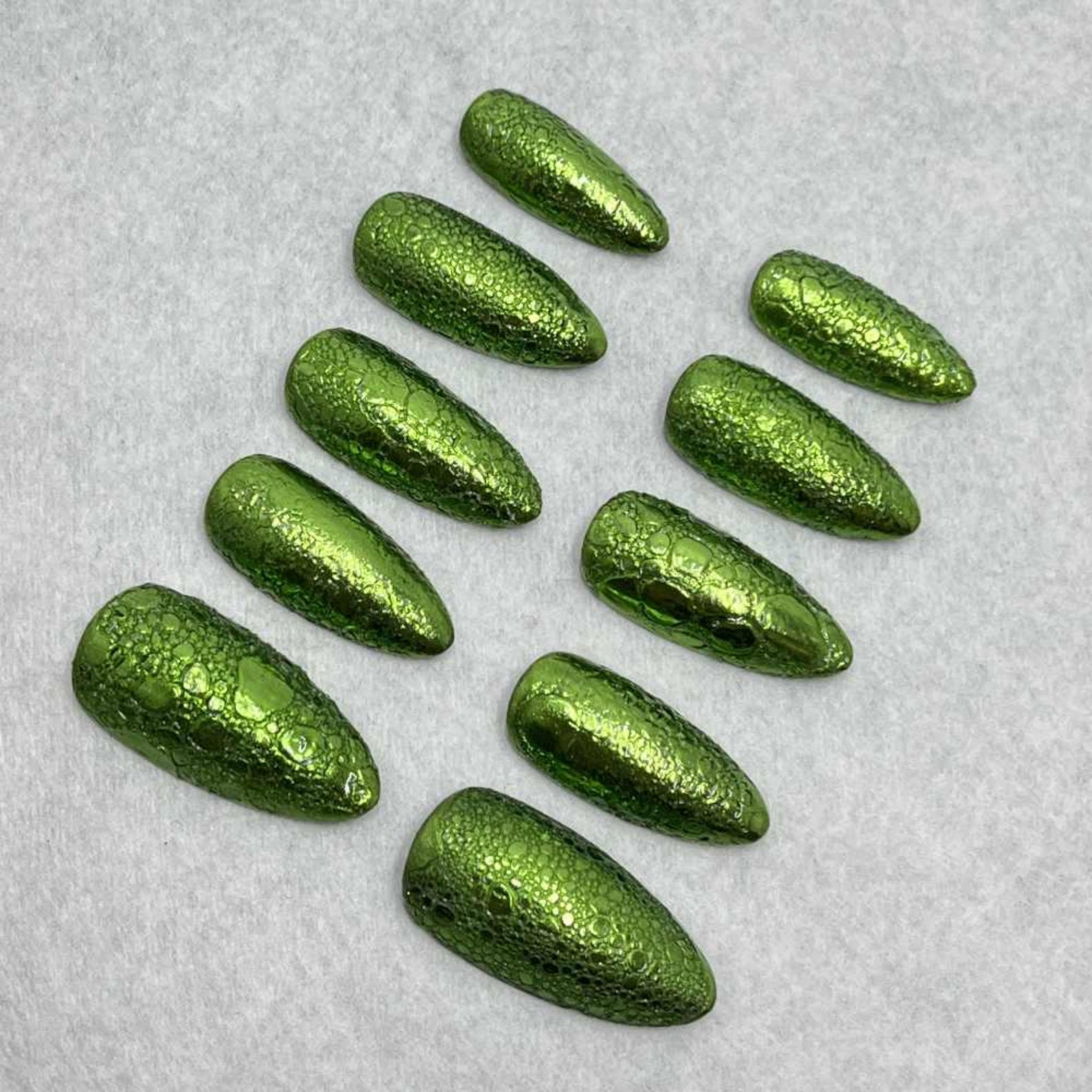 Dark Green Snake Skin Effect Upgraded Security Hold Handmade Press on ...