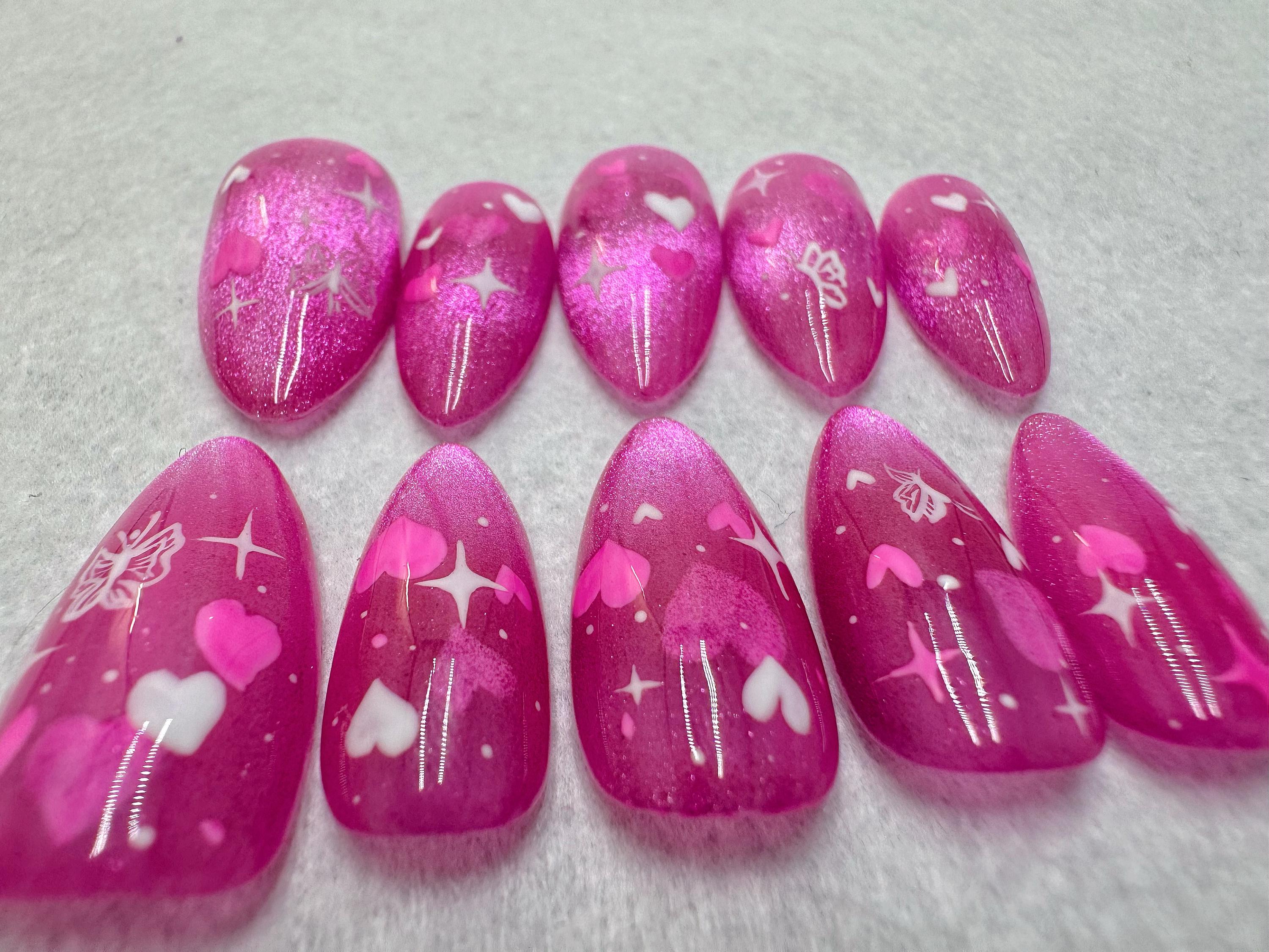 Upgraded Security Hold Handmade Press on Nails Heart, Starburst, and ...
