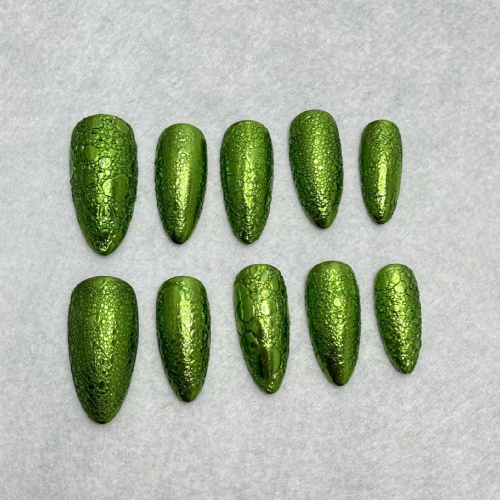 Dark Green Snake Skin Effect Upgraded Security Hold Handmade Press on ...