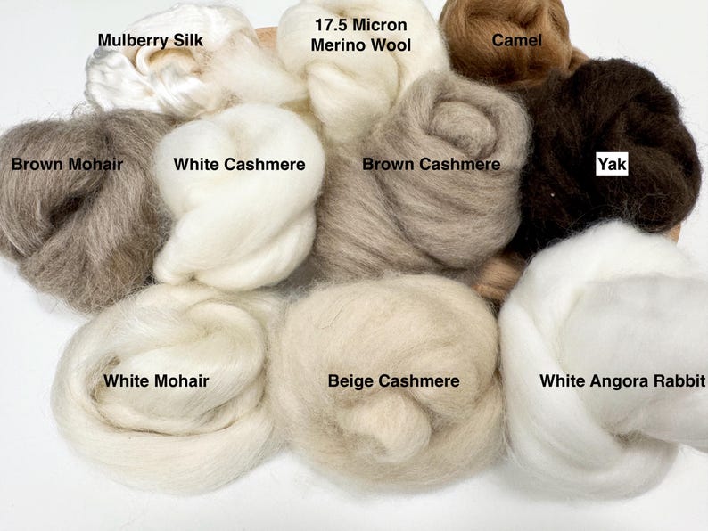 Luxury Fiber Roving Combo: Cashmere, Yak, Camel, Silk, Mohair, Angora ...