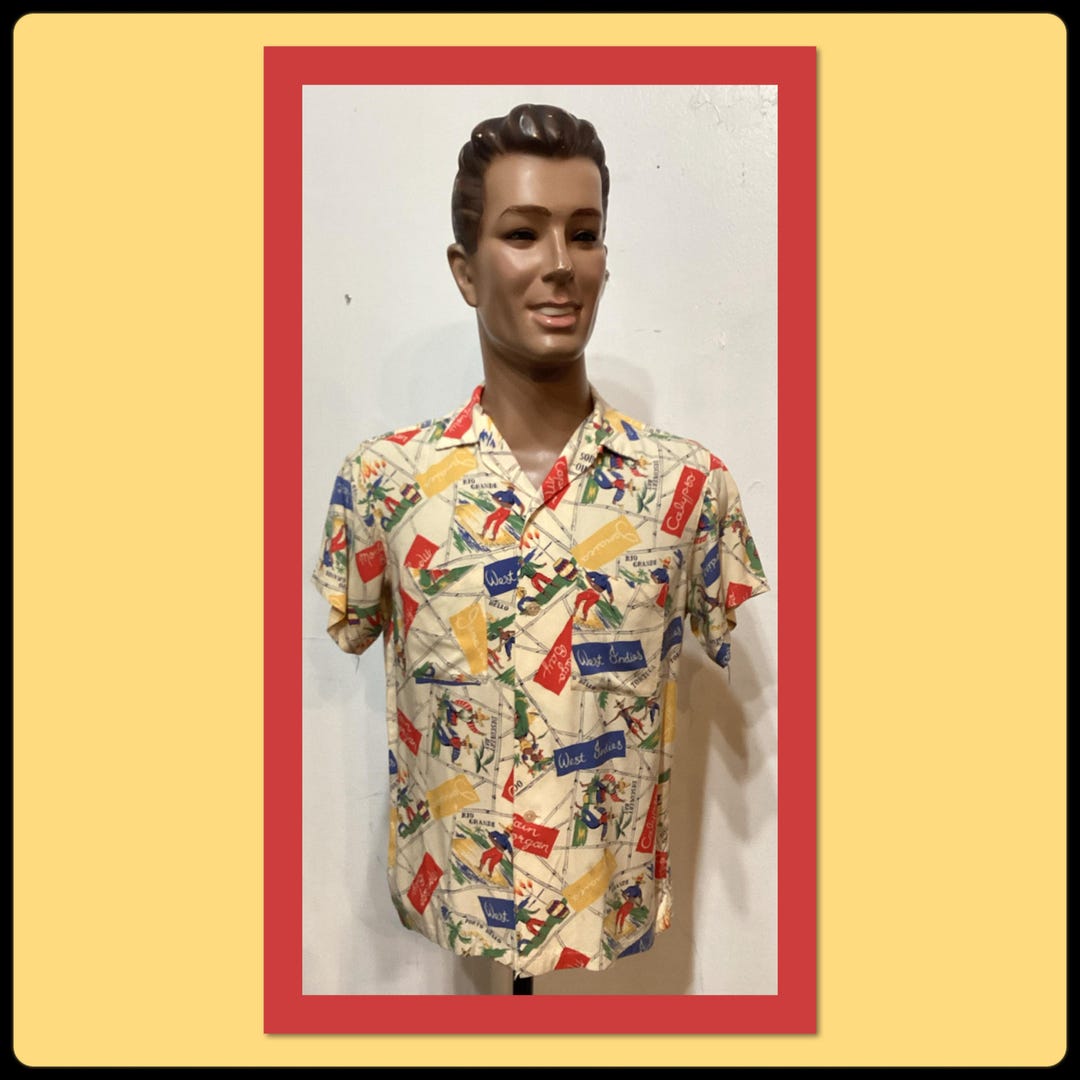 MV241 Vintage 1950's Rayon Calypso Print Shirt by Superbilt Sportswear ...
