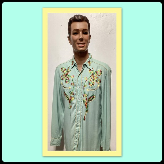 1950s rayon shirt embroidered - Gem 1950s rayon shirt embroidered - Gem
