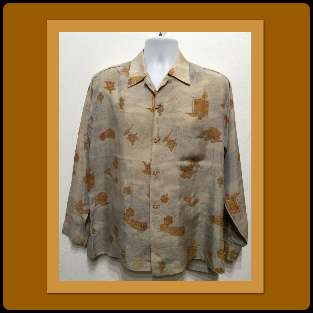 Vintage 1940s Silk Long Sleeve Hawaiian Shirt by Hookano Brand. Size ...